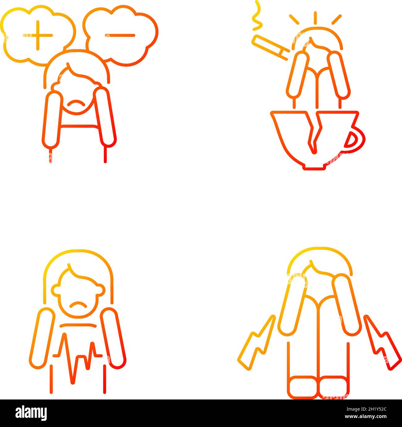 Physical symptoms of anxiety gradient linear vector icons set Stock ...