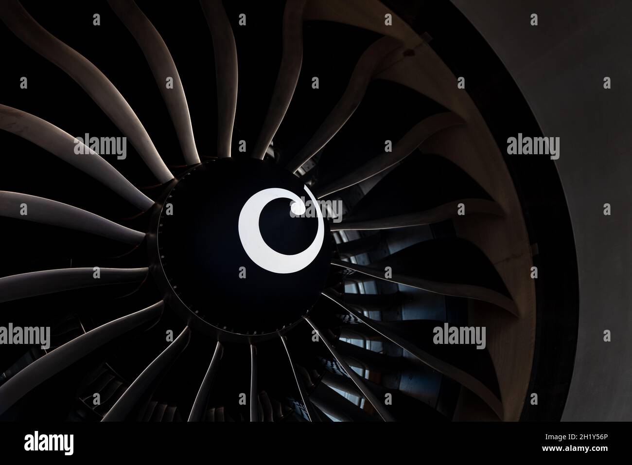 Plane background. Airplane turbine blades close-up. Airplane engine ...