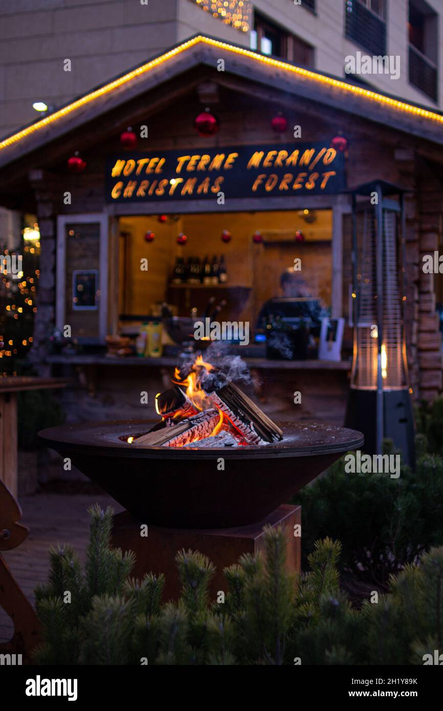 fireplace at traditional christmas market (Christkindlmarkt) at Hotel ...
