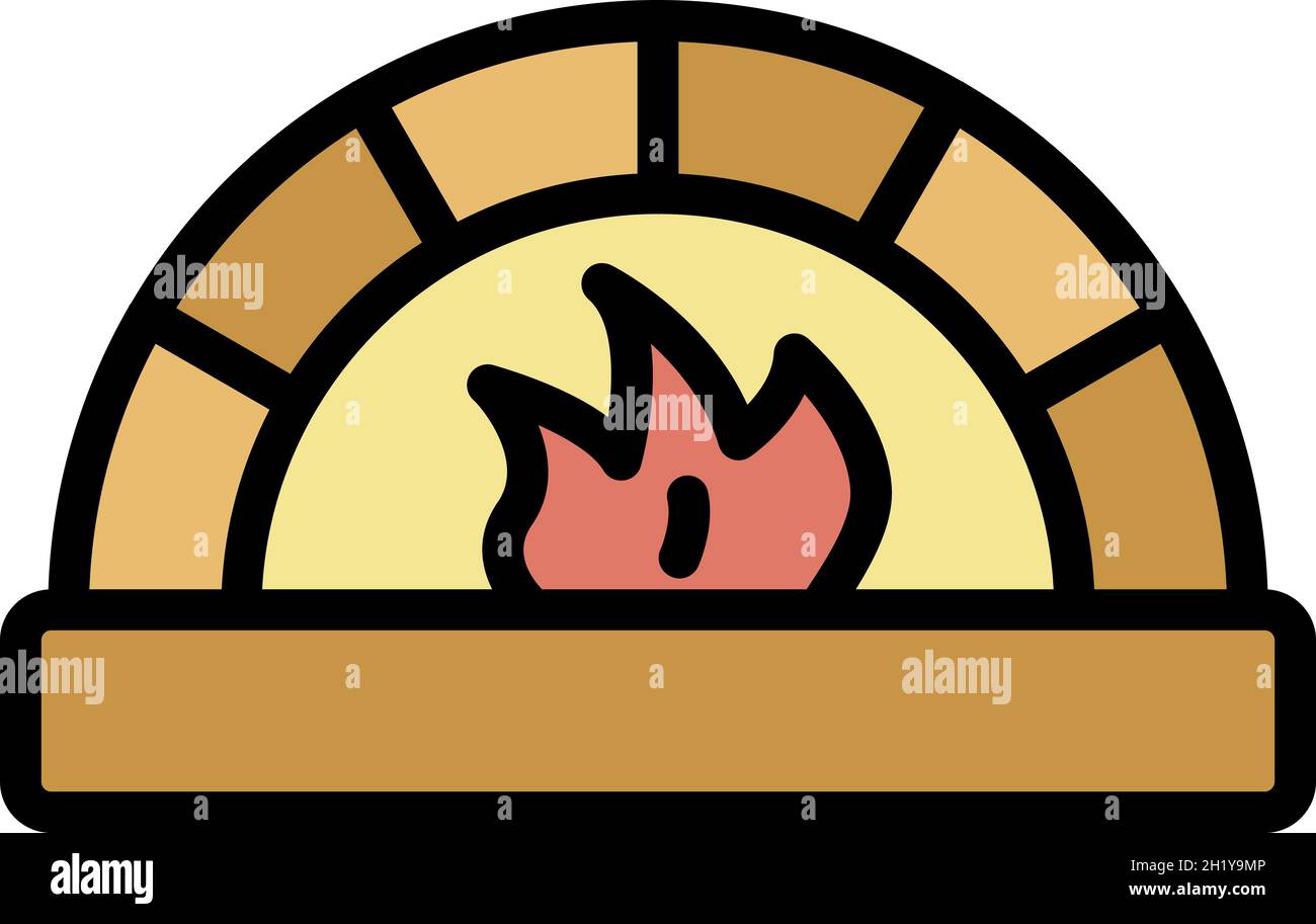 Fire in stove icon. Outline fire in stove vector icon color flat ...