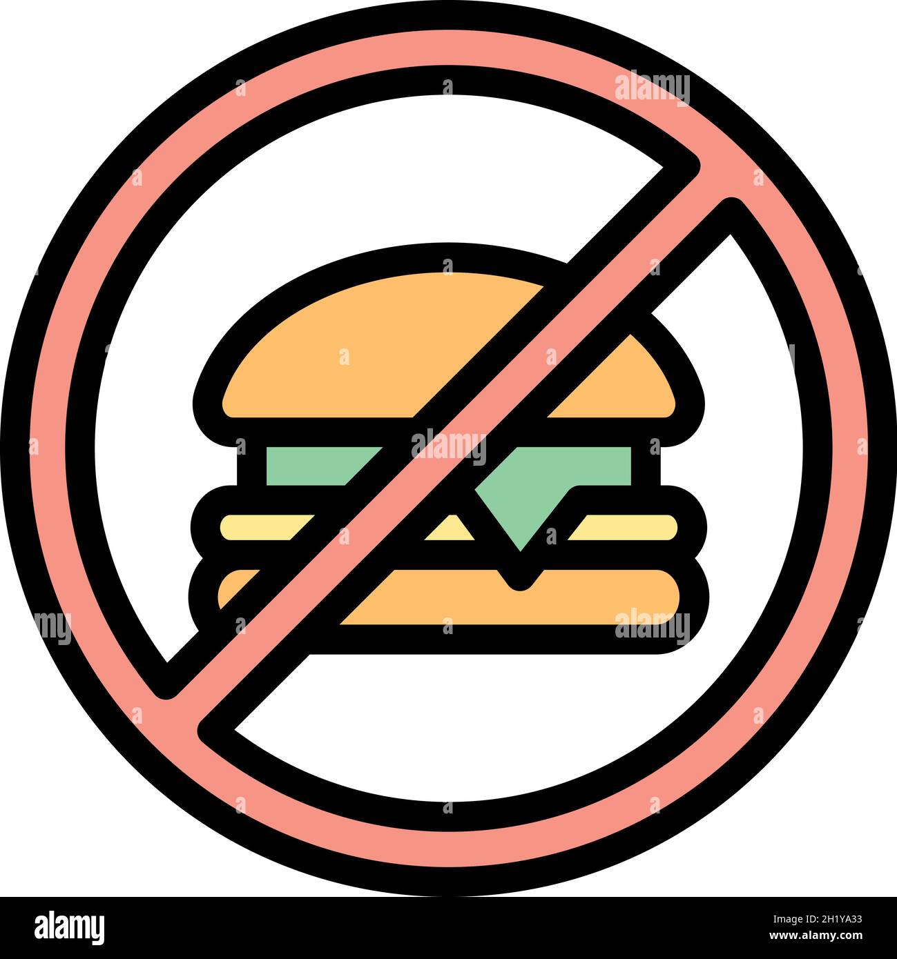 No fast food icon. Outline no fast food vector icon color flat isolated ...