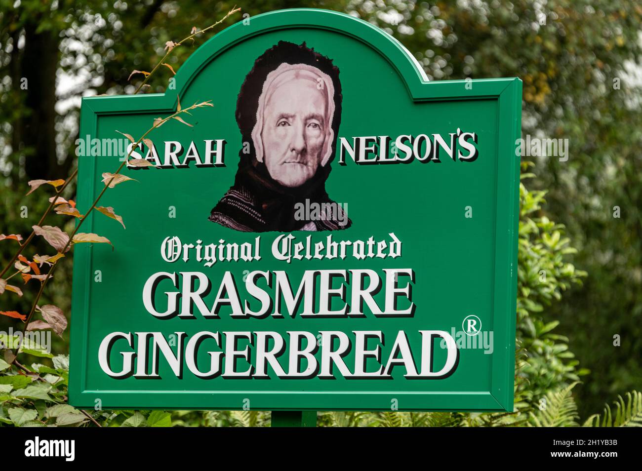 A large sign of Sarah Nelson of Grasmere Gingerbread in the small ...