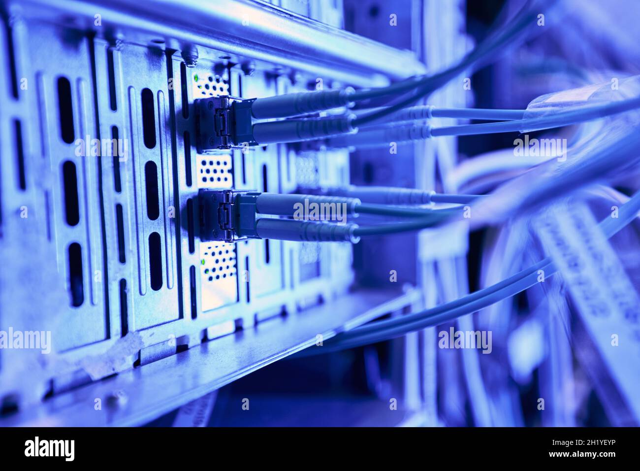 Data center network server connected to router using Ethernet cables ...