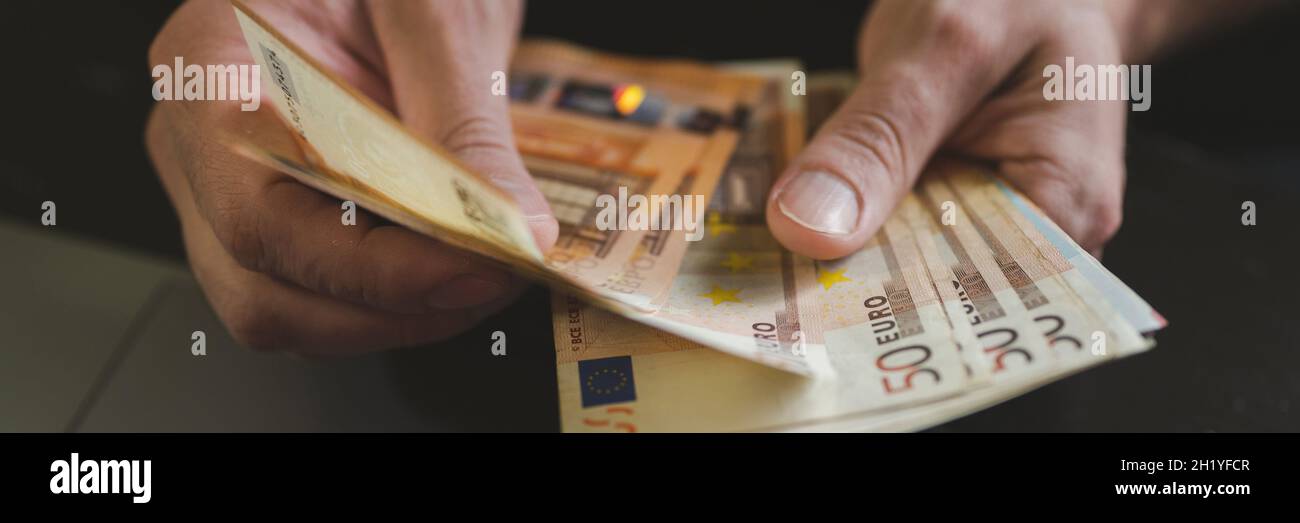 business man counting money. rich male hands holds and count cash ...