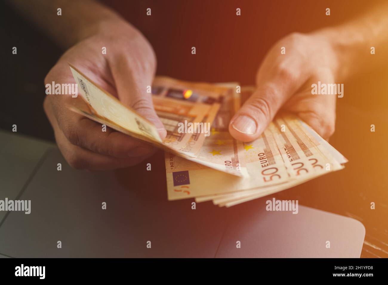 business man counting money. rich male hands holds and count cash ...