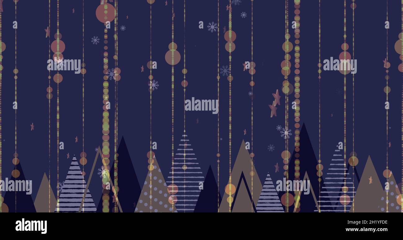 Image of stars and christmas tree pattern on dark background Stock ...