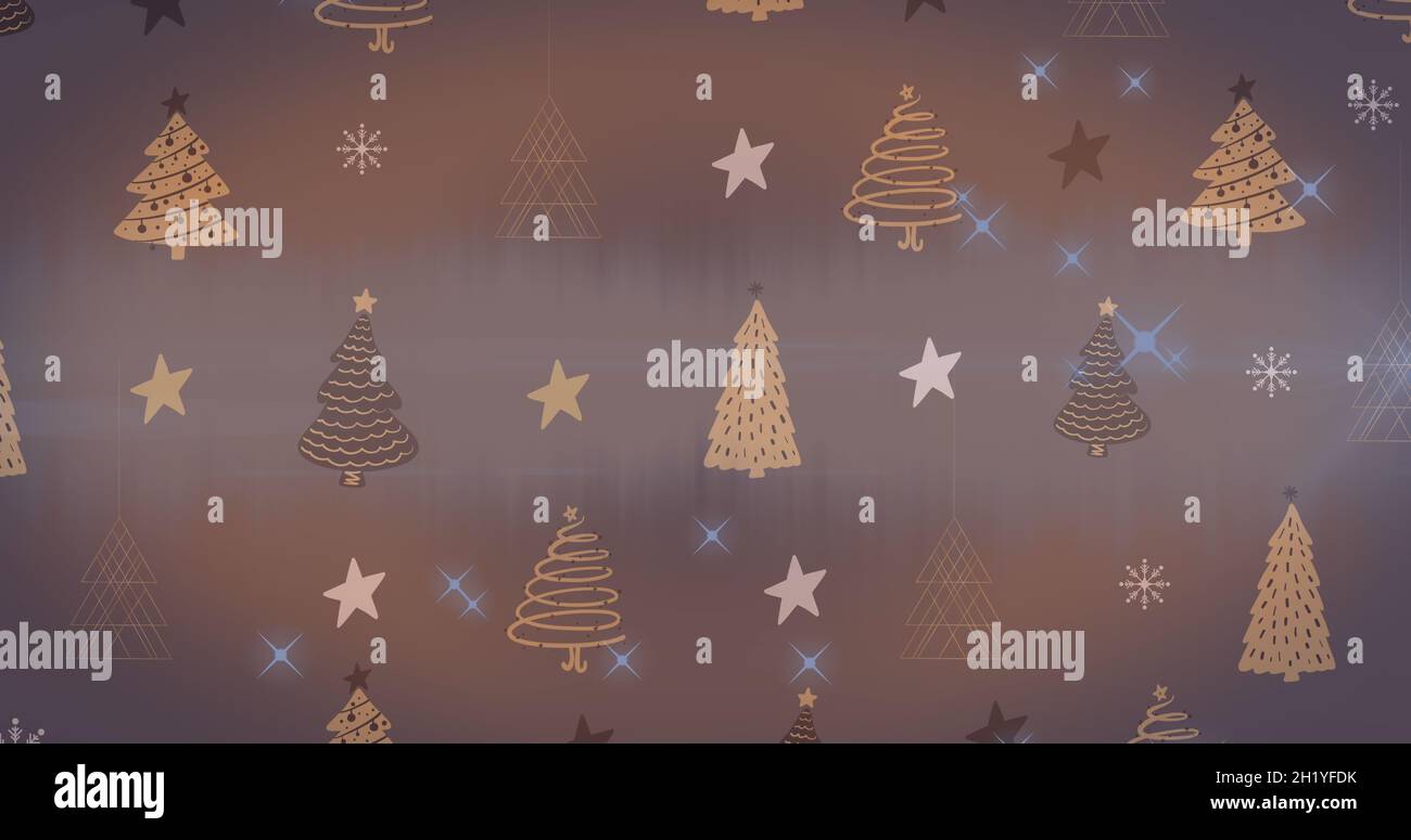 Image of stars and christmas tree pattern on dark background Stock ...