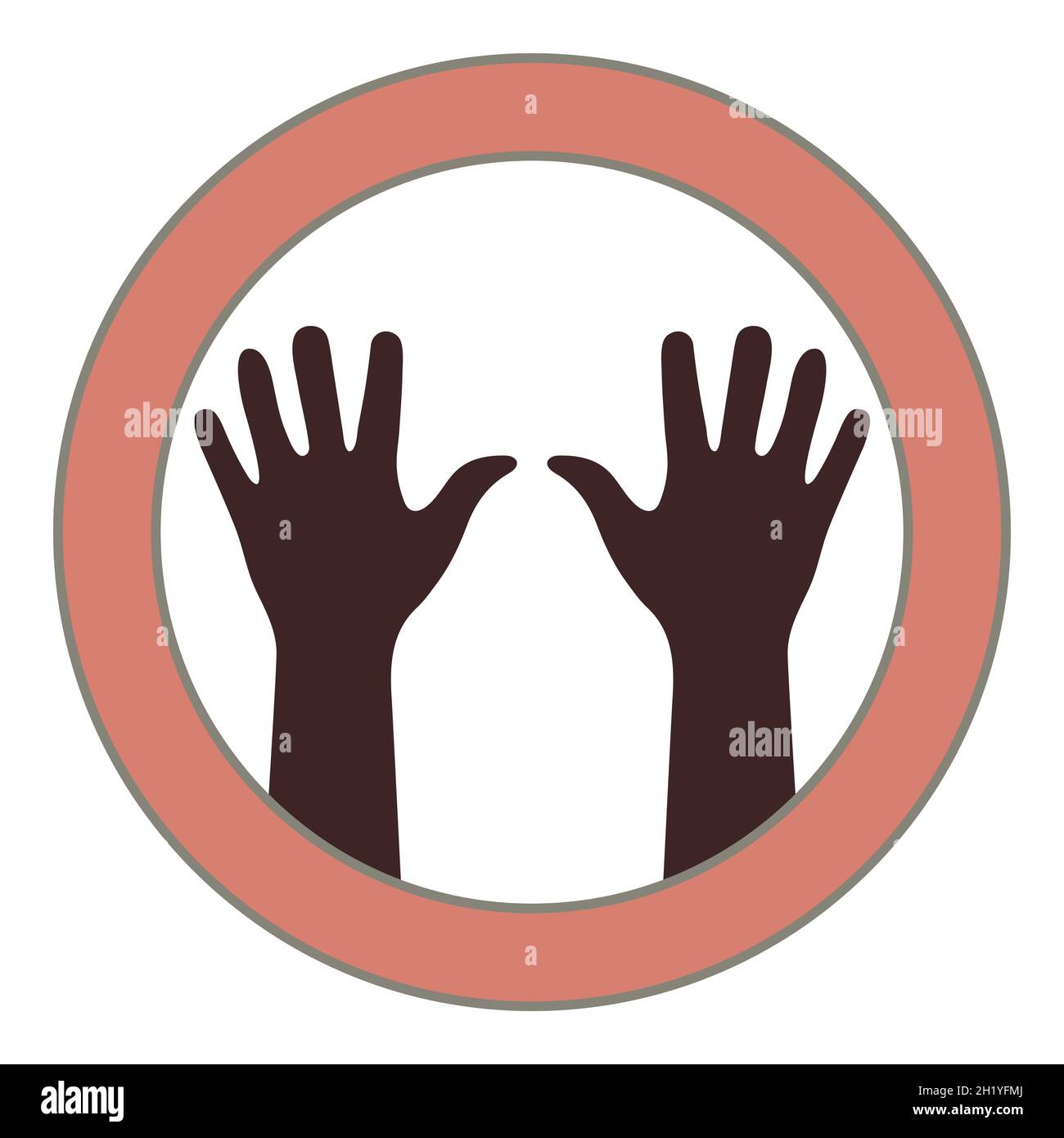 Two brown hands close up. Isolated silhouettes in ring center. Right ...