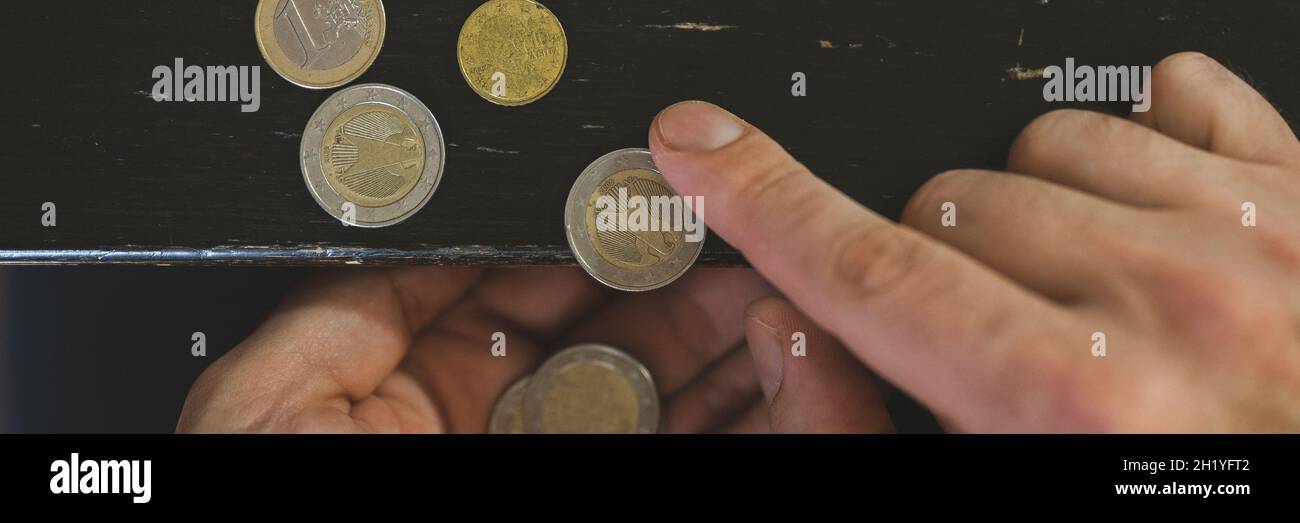 business man counting money. rich male hands holds and count coins of ...