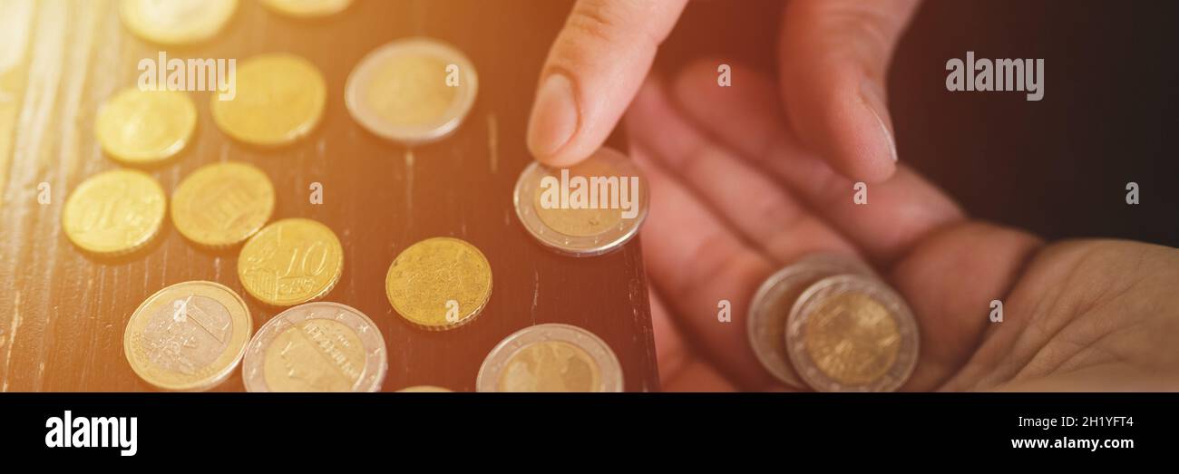business man counting money. rich male hands holds and count coins of ...