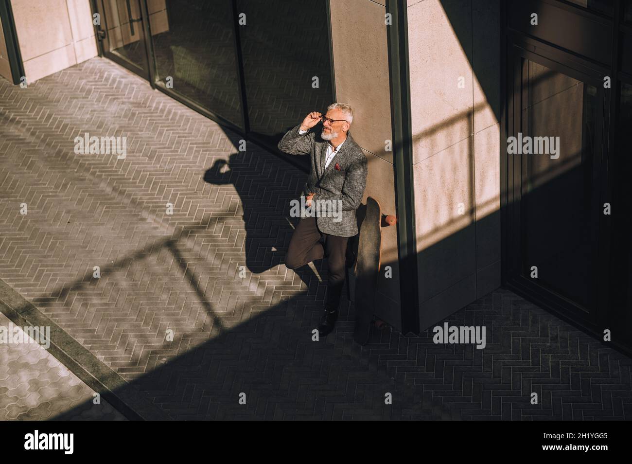 Top view of an offcie district and one man standing near the wall Stock ...