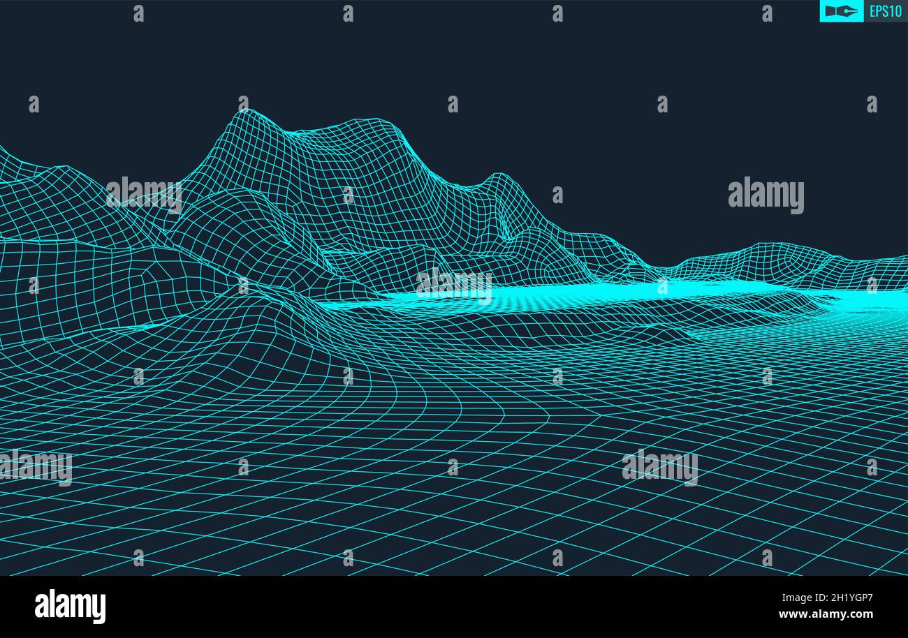 3D Wireframe Terrain (Wide Angle) | EPS10 Vector Stock Vector Image ...