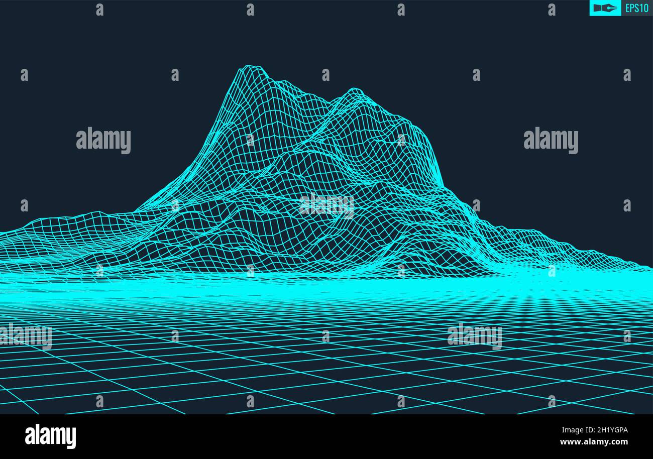 3D Wireframe Terrain (Wide Angle) | EPS10 Vector Stock Vector Image ...