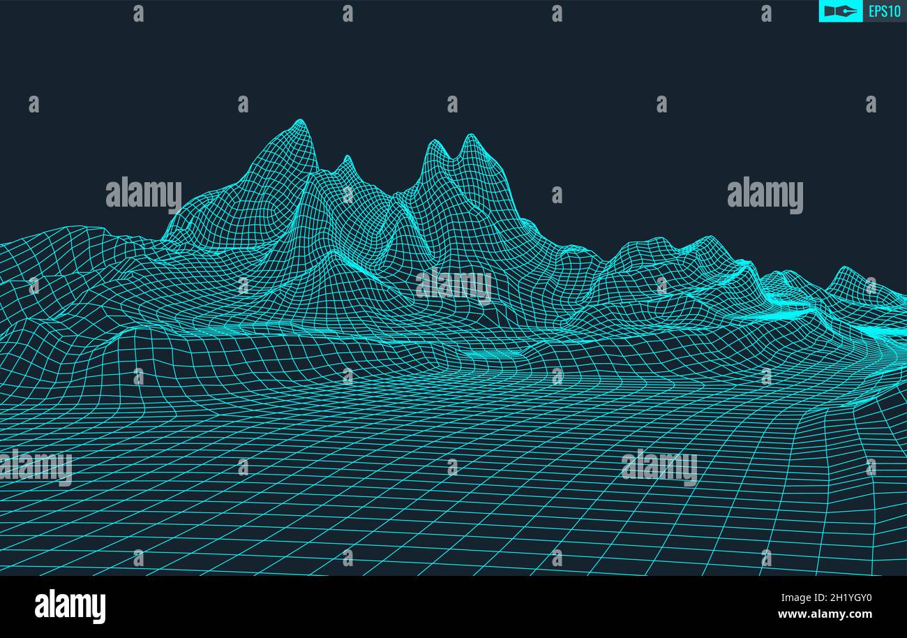 3D Wireframe Terrain (Wide Angle) | EPS10 Vector Stock Vector Image ...
