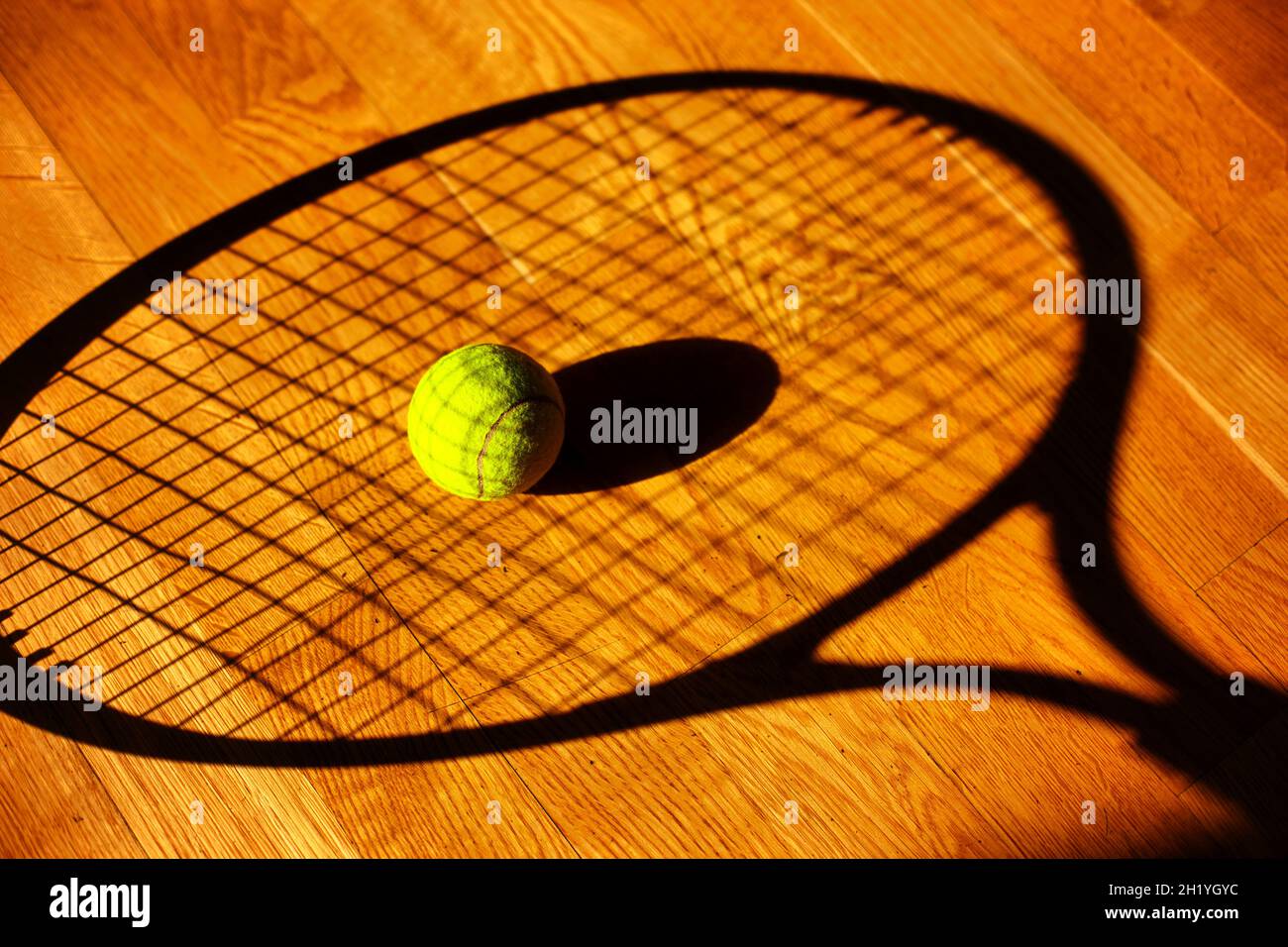 The sight of a tennis ball and the shadow on the floor from a tennis ...