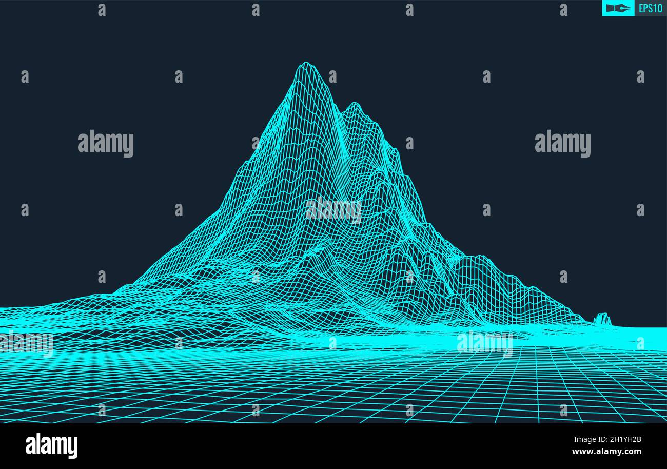 3D Wireframe Terrain (Wide Angle) | EPS10 Vector Stock Vector Image ...