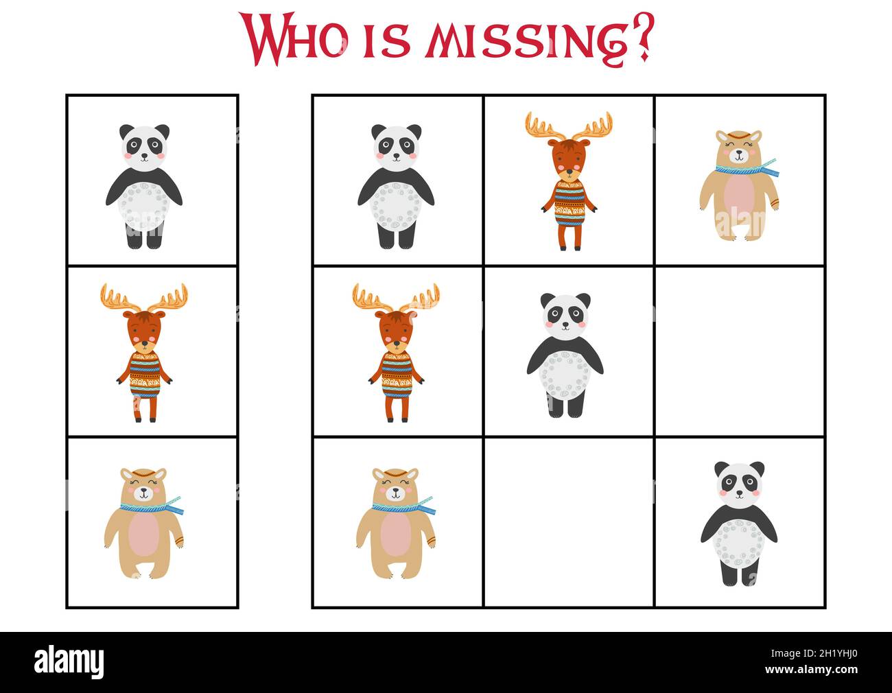 Children's game Find who is missing. Sudoku for kids. Children's ...