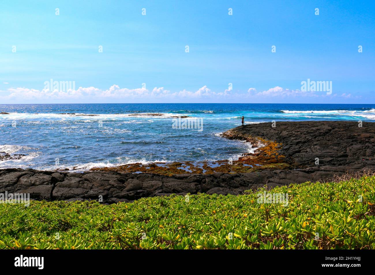 Natural view of the rocky Punaluu Beach in the Big Island, Hawaii, USA ...