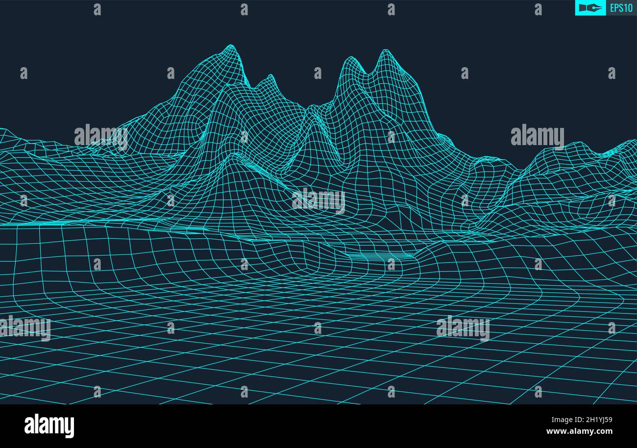 3D Wireframe Terrain (Wide Angle) | EPS10 Vector Stock Vector Image ...