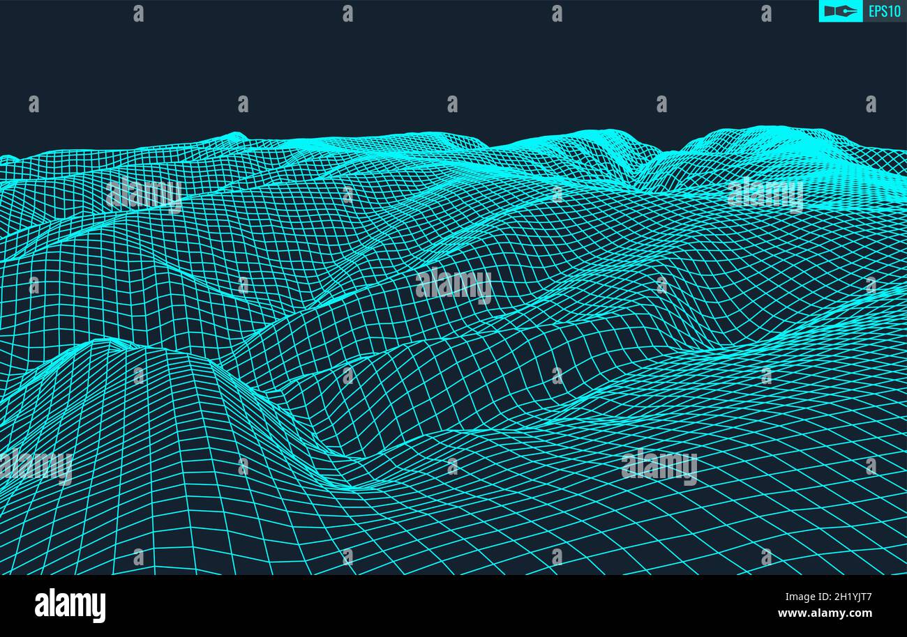 3D Wireframe Terrain (Wide Angle) | EPS10 Vector Stock Vector Image ...
