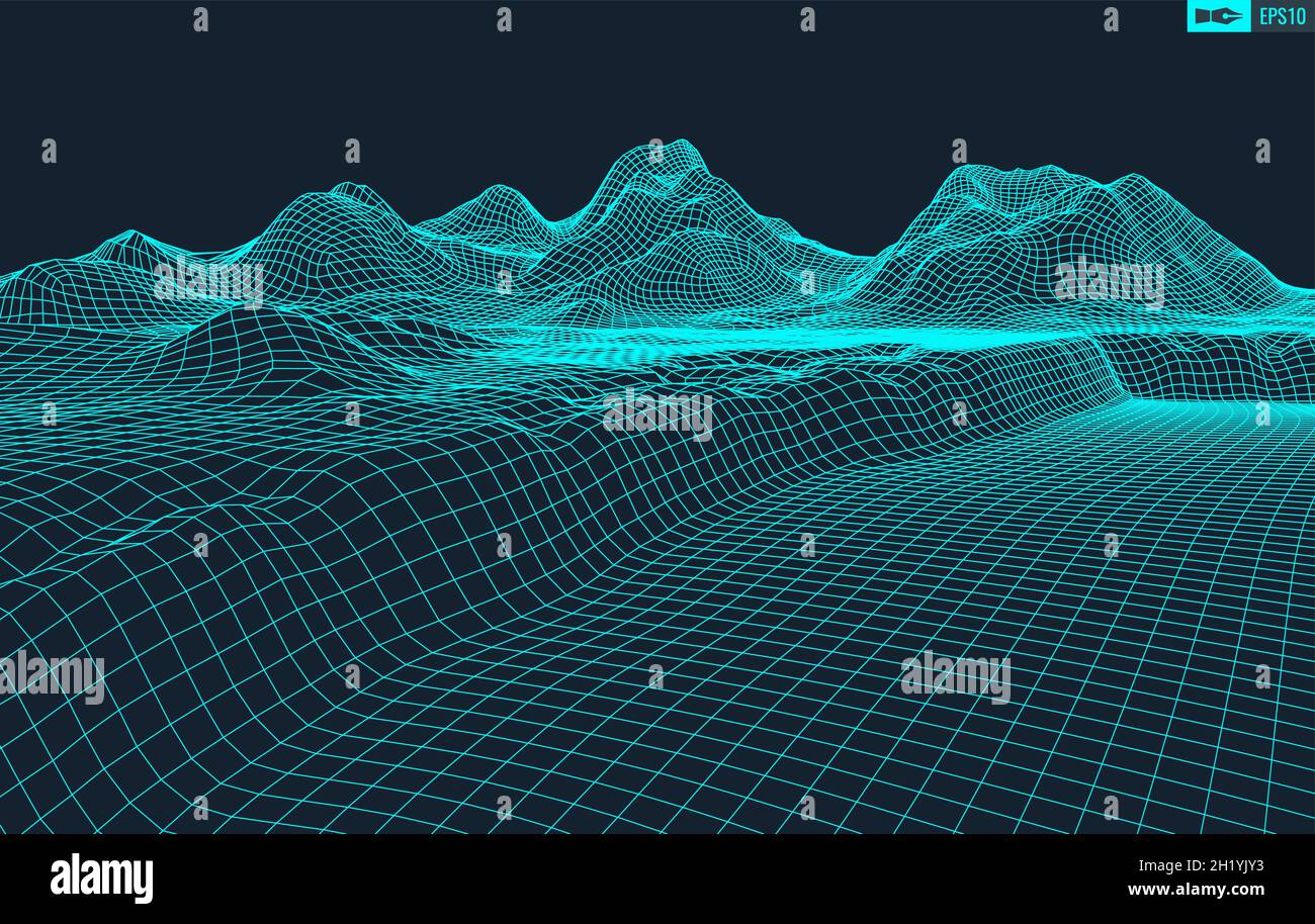 3D Wireframe Terrain (Wide Angle) | EPS10 Vector Stock Vector Image ...