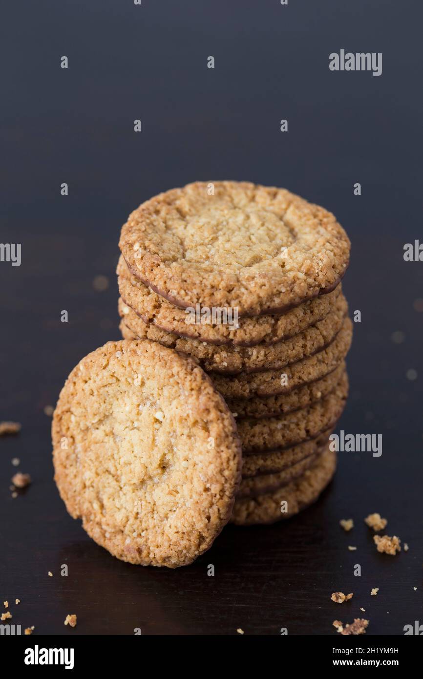 A stack of chocolate oat biscuits Stock Photo - Alamy