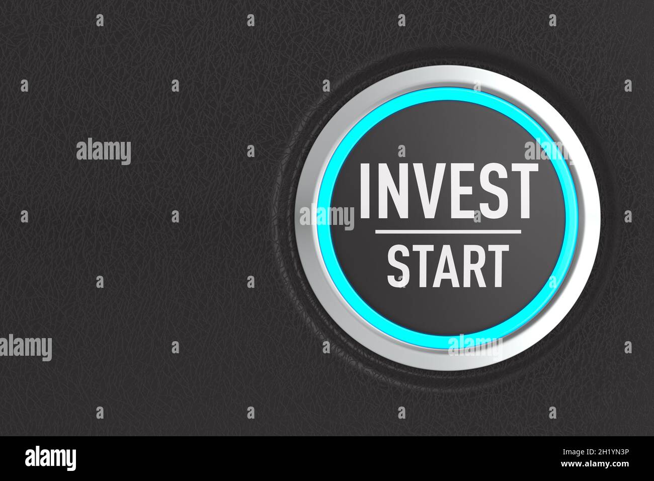 push button with text invest start on dark background. 3D illustration ...