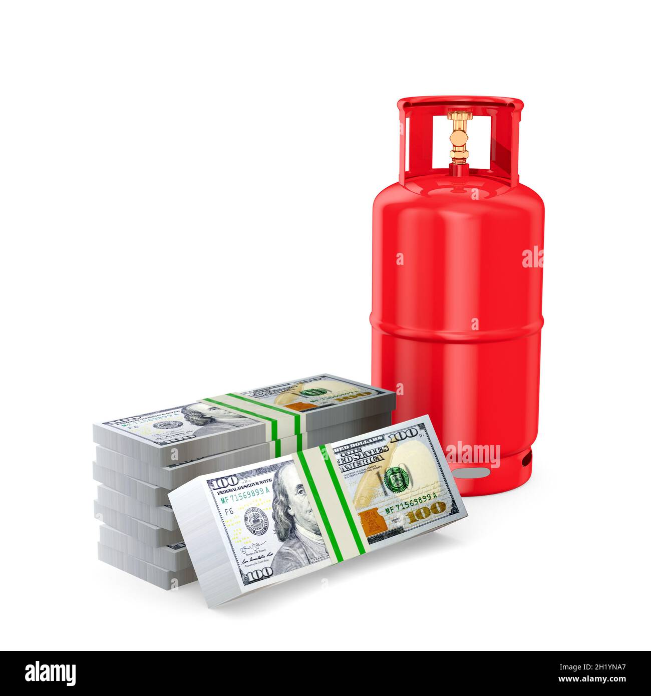 gas cylinder and money on white background. Isolated 3D illustration ...