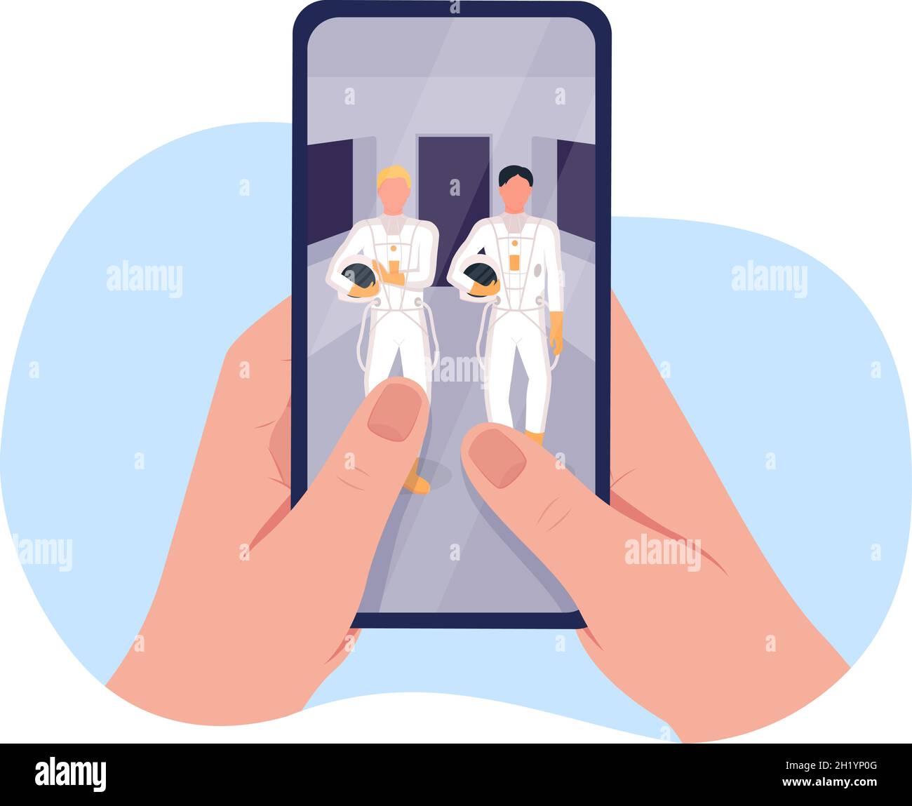 Watch cosmonauts on smartphone 2D vector isolated illustration Stock ...