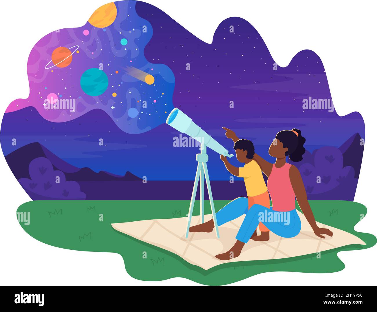 Space observation 2D vector isolated illustration Stock Vector Image ...
