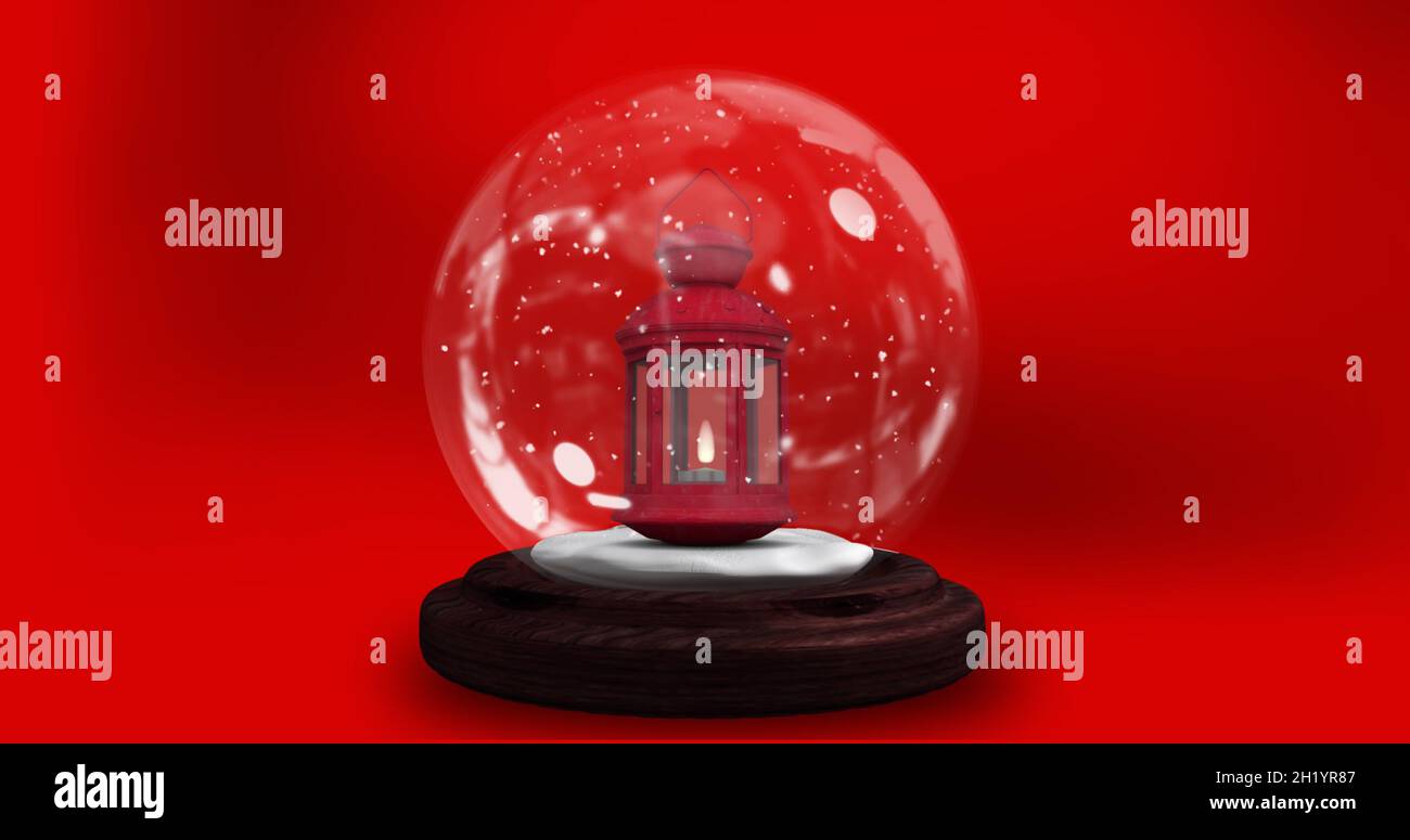 Image of snow globe over red background Stock Photo - Alamy