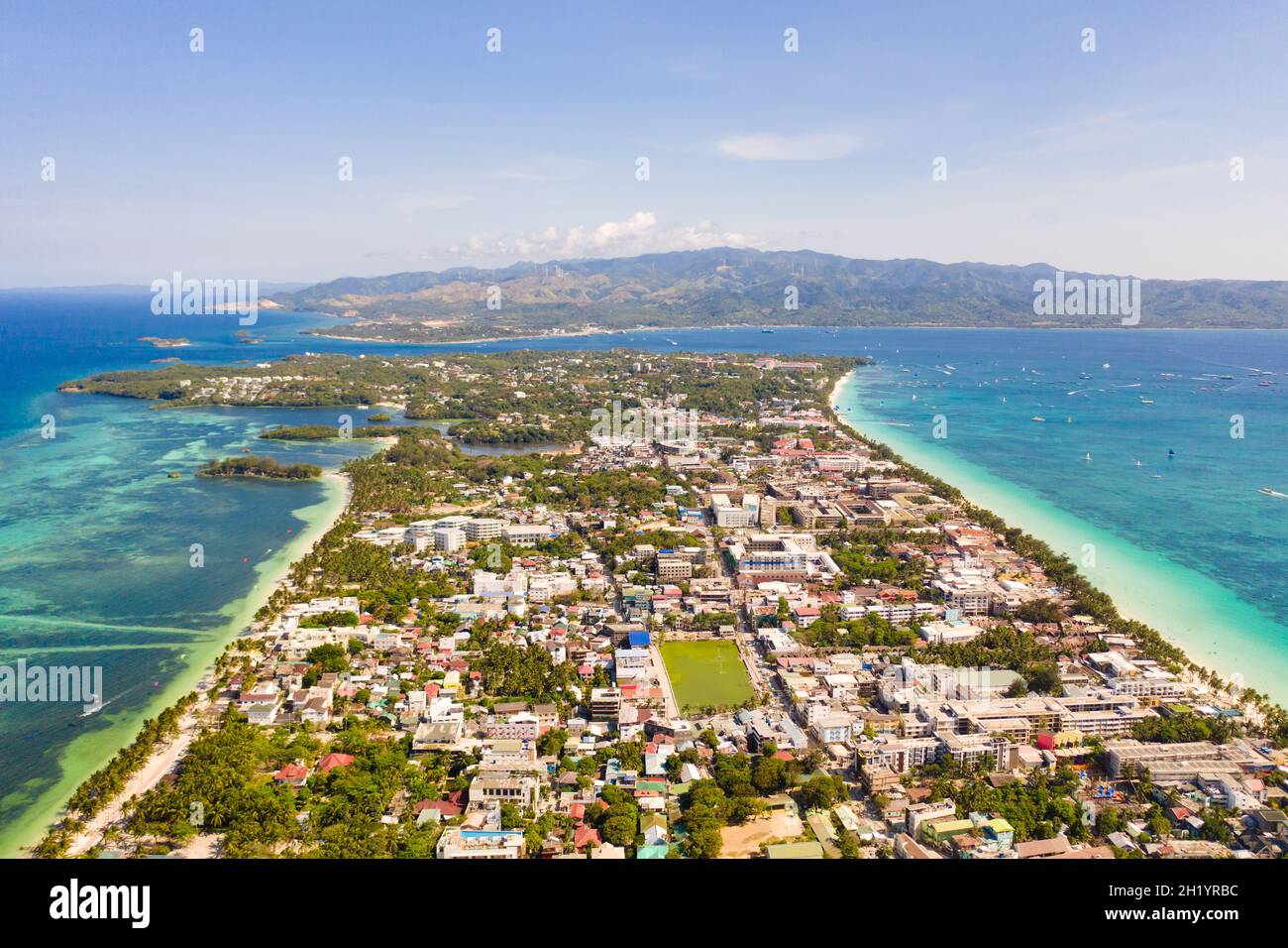 Houses and streets on the island of Boracay, Philippines, top view ...