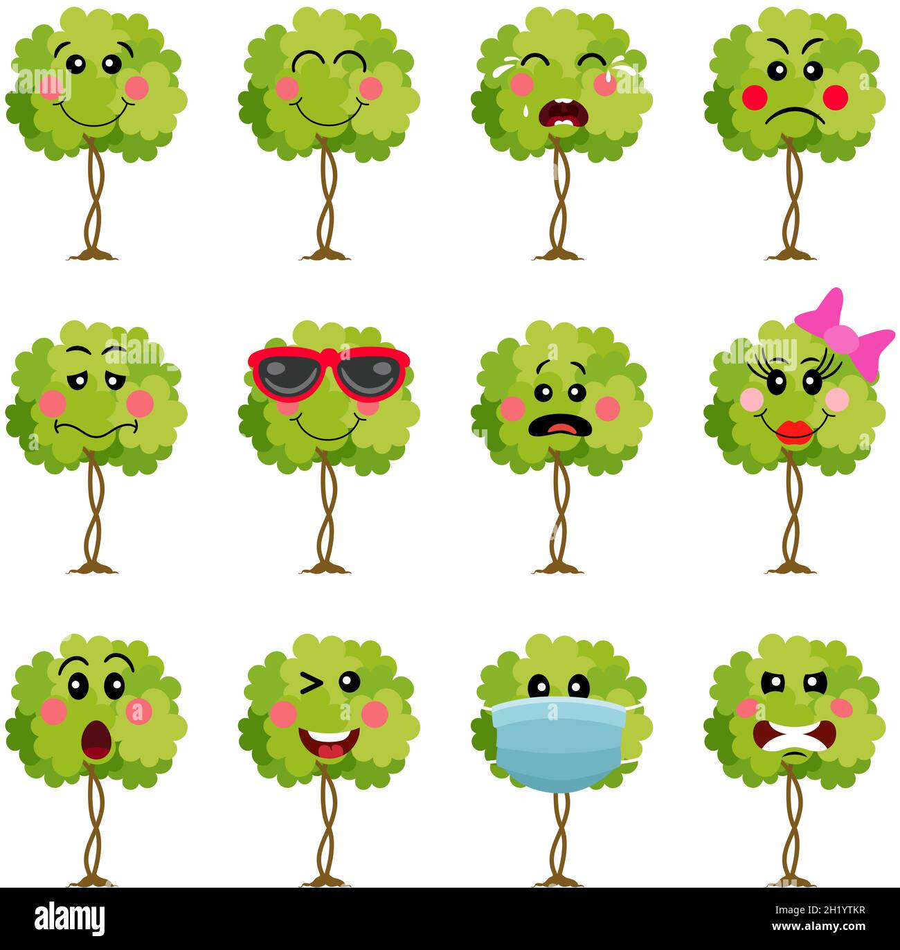 Green tree with feature a different expressions Stock Photo - Alamy