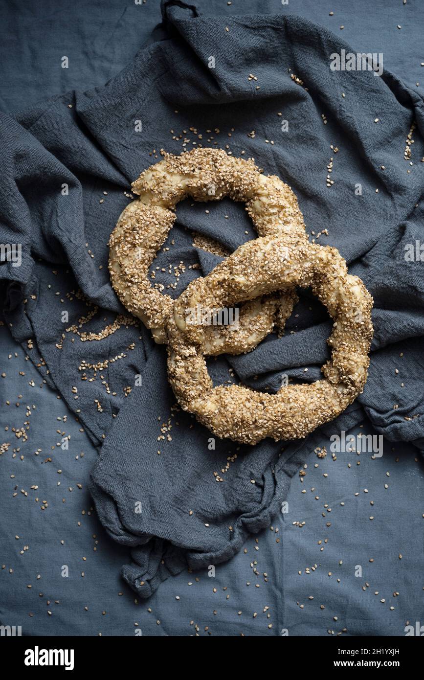 Vegan koulouri (Greek bread rings with sesame seeds Stock Photo - Alamy