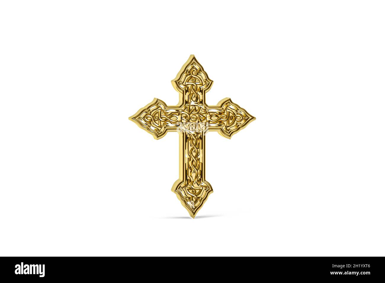 Golden 3d cross icon isolated on white background - 3d render Stock ...