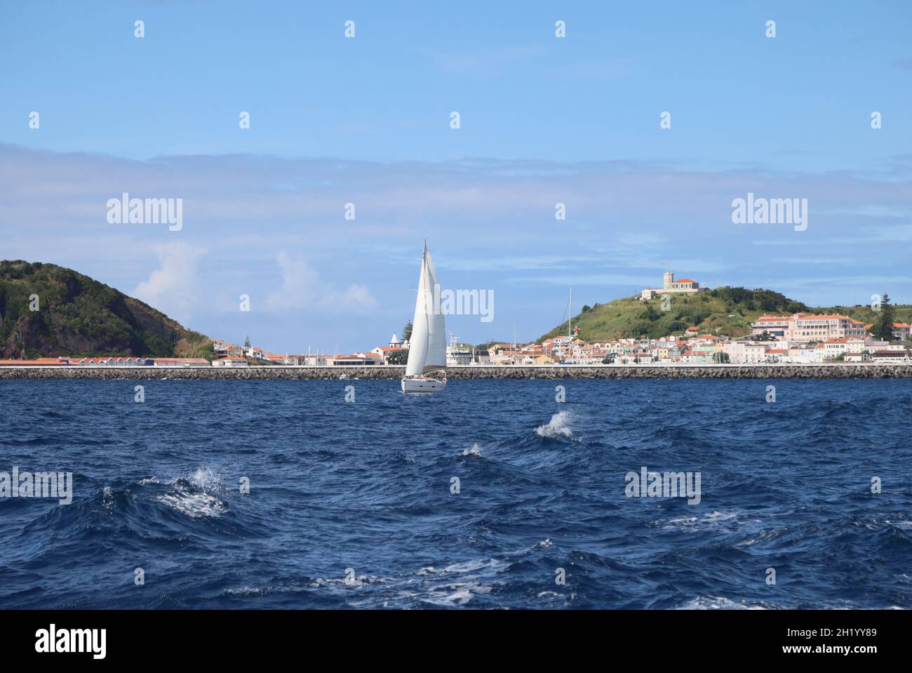 Sailboat off the port of Horta, Faial island, Azores Stock Photo - Alamy