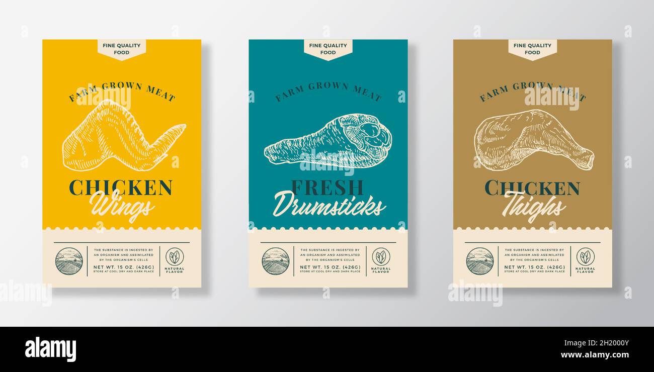 Poultry Abstract Vector Packaging Labels Design Set. Modern Typography ...