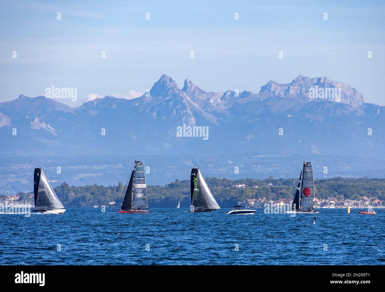 boats docked at Nyon, Lac Leman (Lake Geneva), Geneva, Switzerland ...