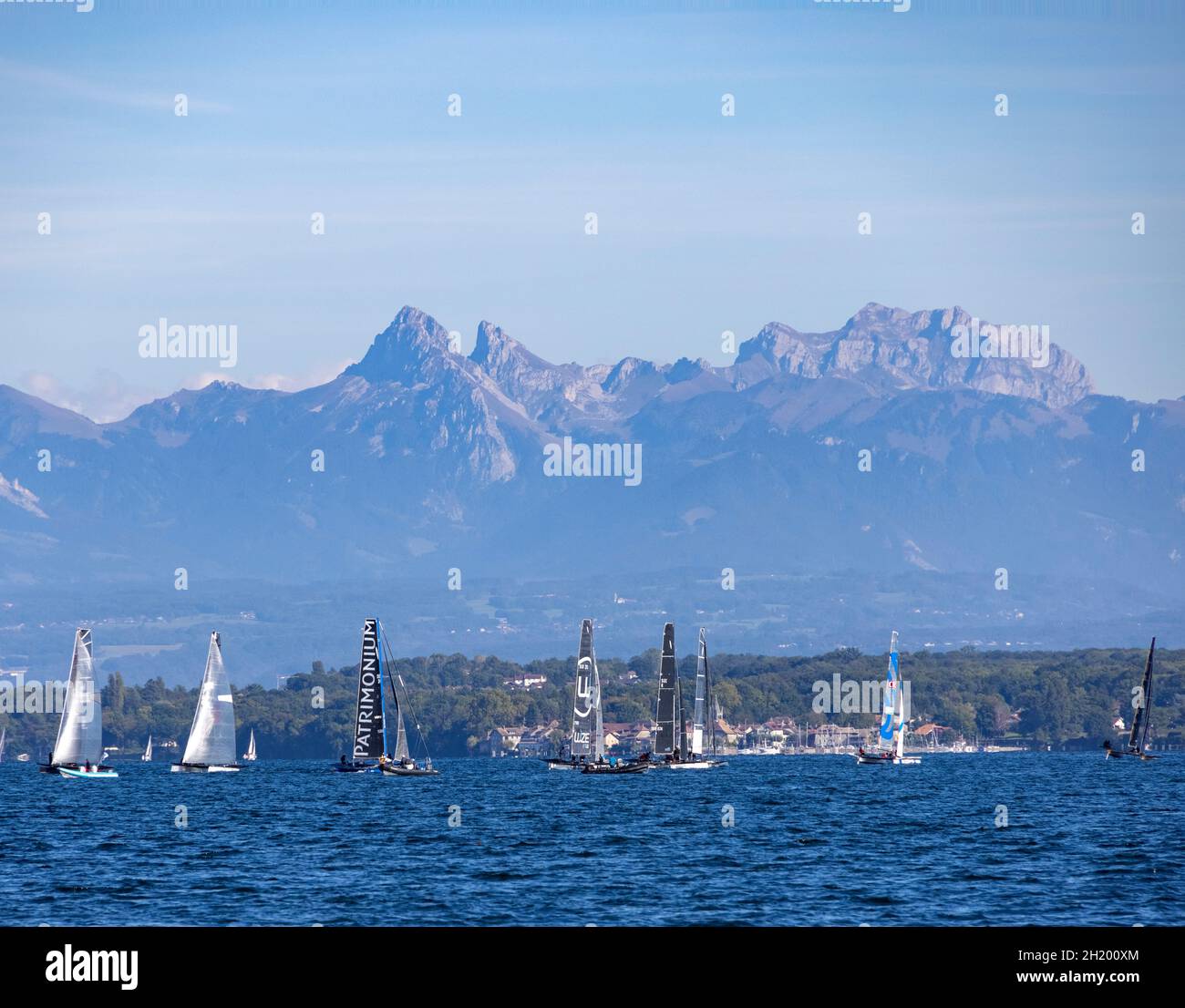 boats docked at Nyon, Lac Leman (Lake Geneva), Geneva, Switzerland ...