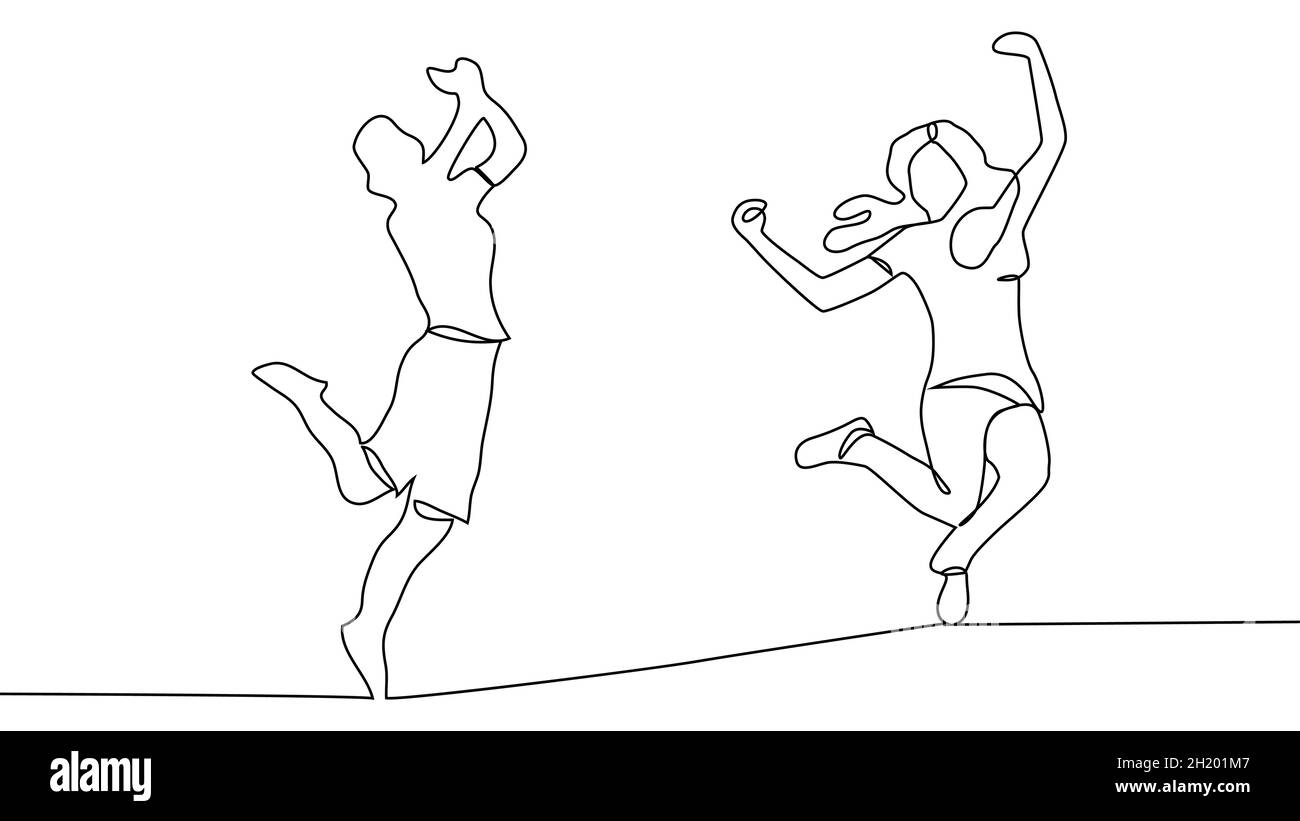 continuous line drawing of jumping happy team members Stock Vector ...