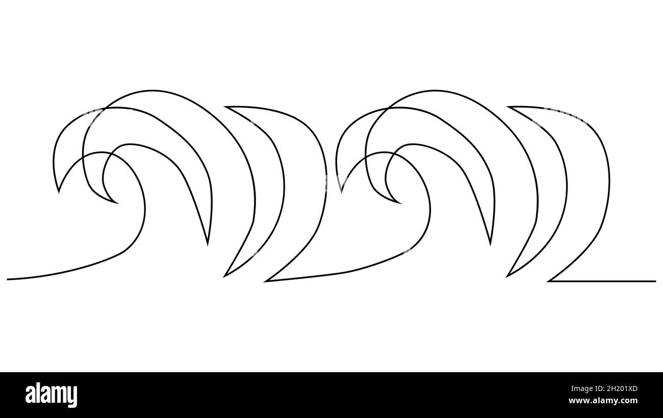 Sea wave one line drawing art. Abstract wave continuous line Stock ...