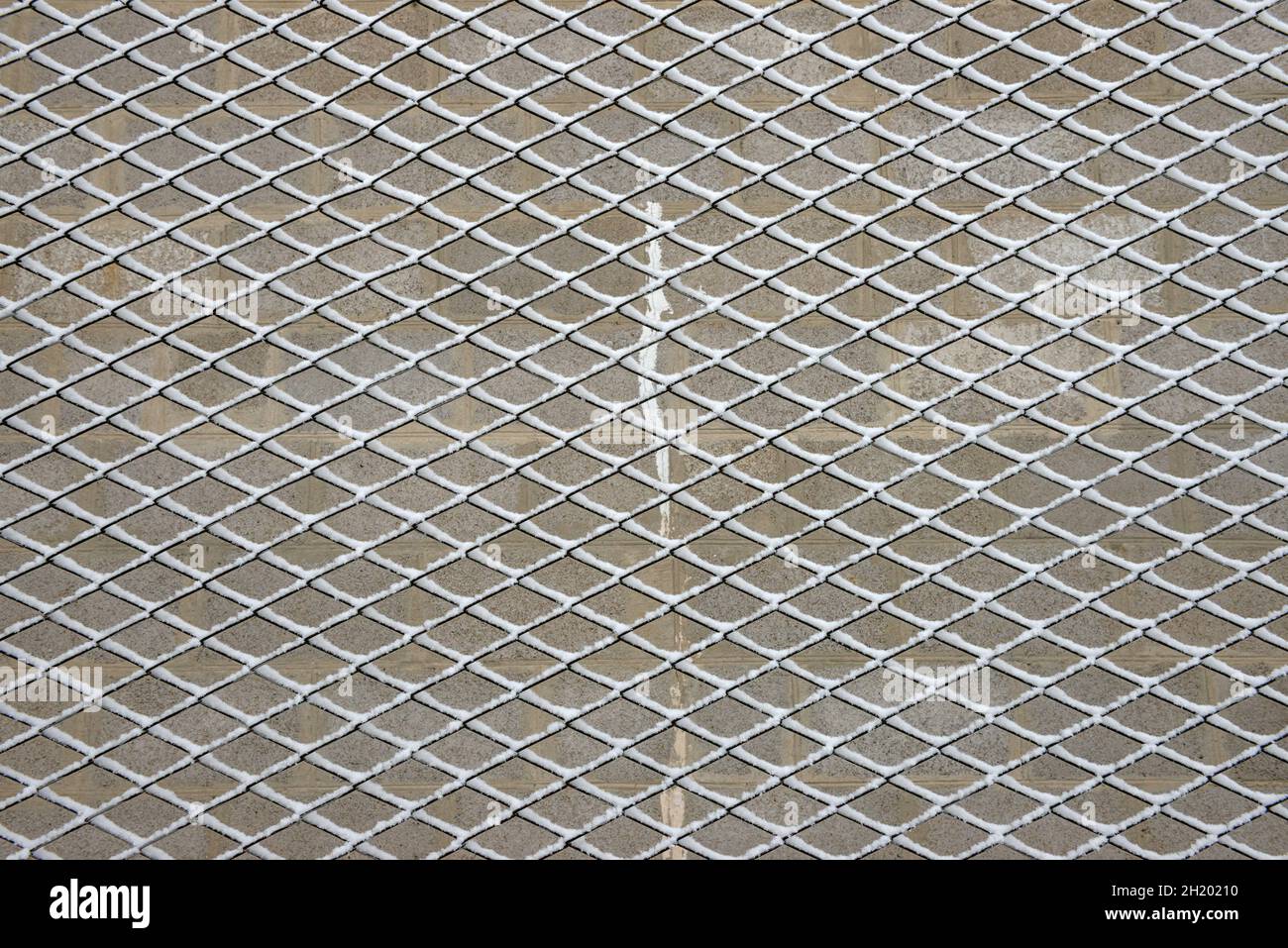 Close-up pattern of many cells of chain-link fence that are covered ...