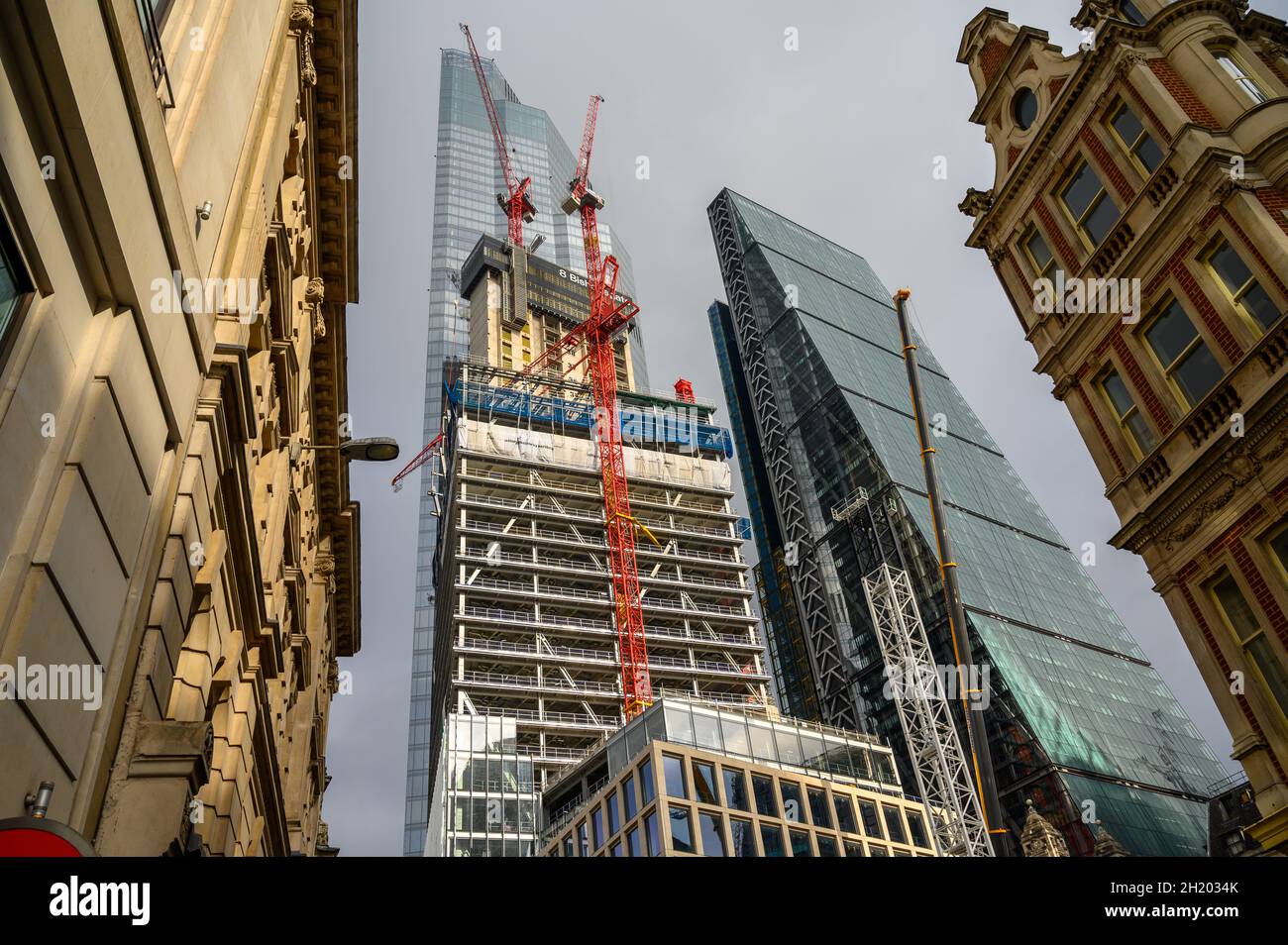 View up to Twentytwo and The Leadenhall buildings and the construction ...