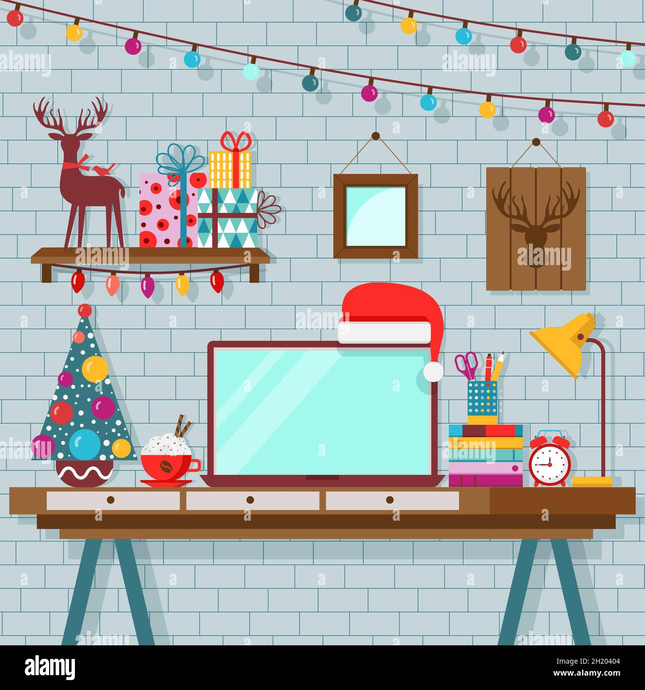 Desk decorated for christmas Stock Vector Images - Alamy