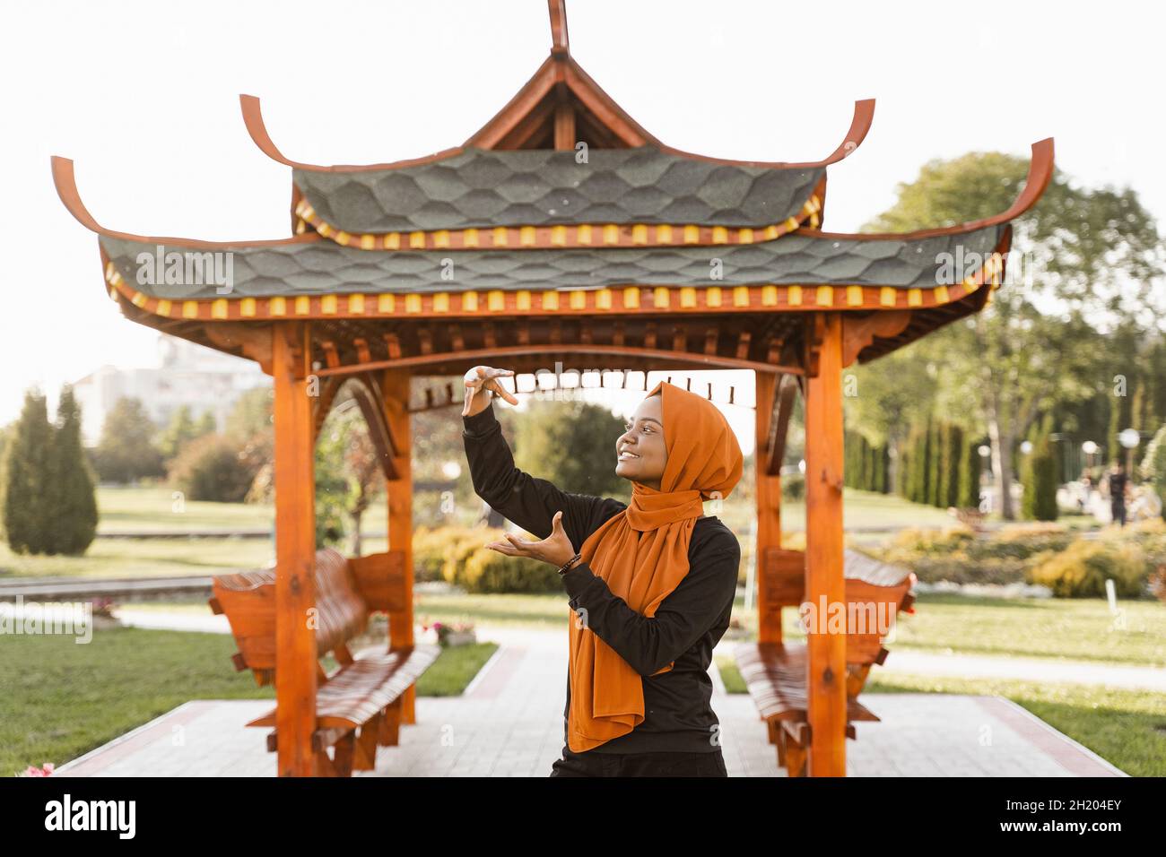 Qigong chinese meditation and sport training outdoor. Black muslim ...