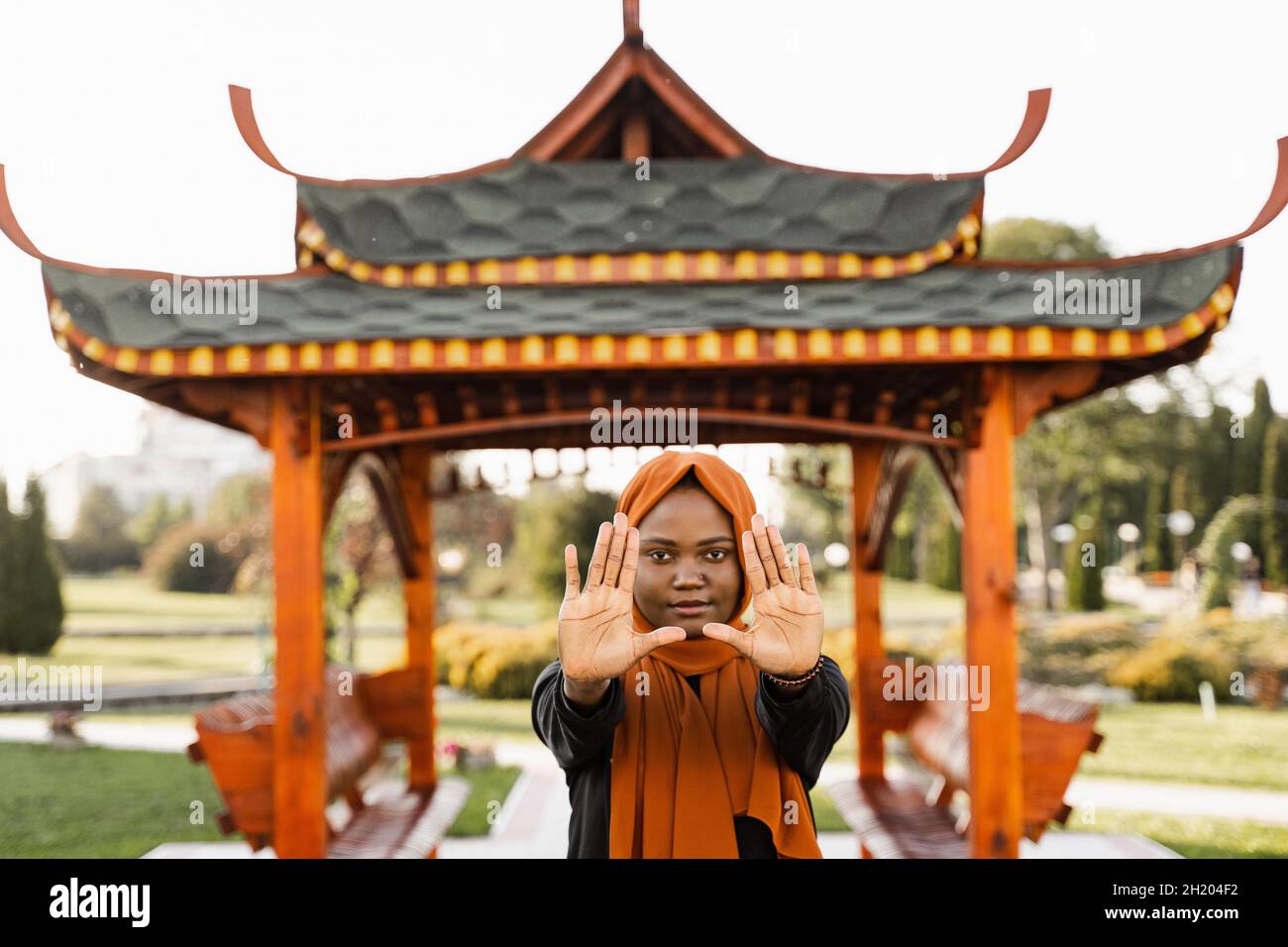 Qigong chinese meditation and sport training outdoor. Black muslim ...