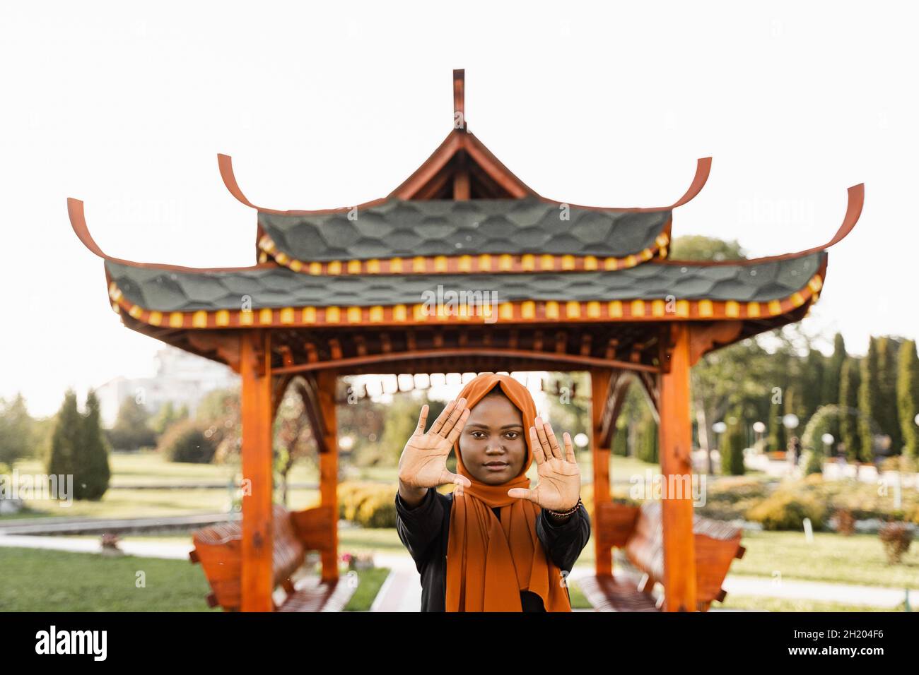 Qigong chinese meditation and sport training outdoor. Black muslim ...