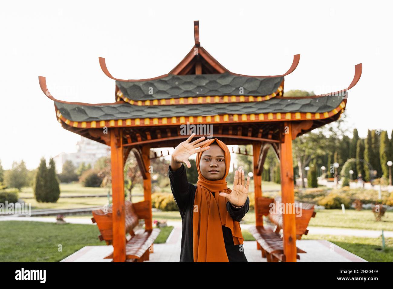 Qigong chinese meditation and sport training outdoor. Black muslim ...