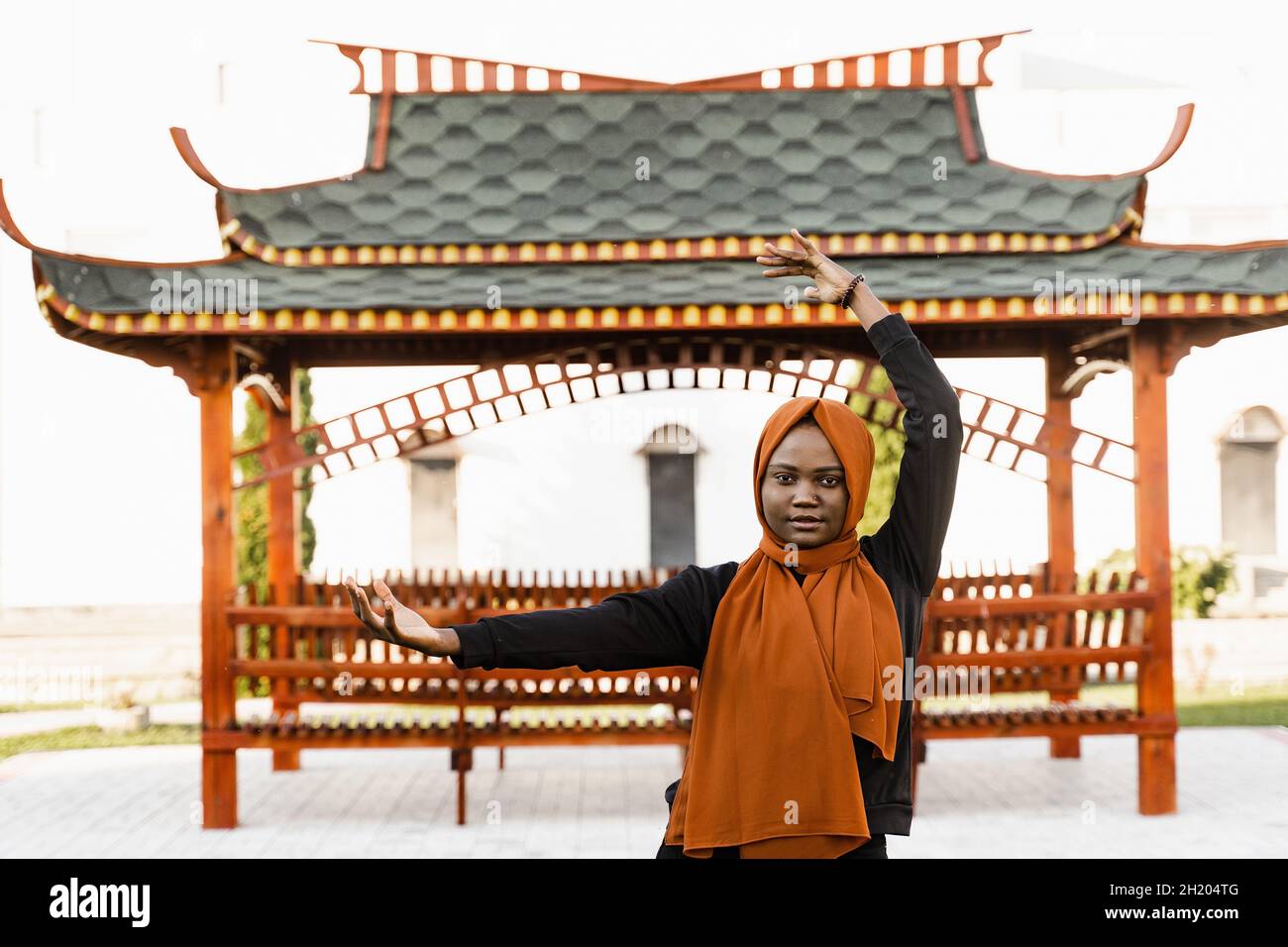 Qigong chinese meditation and sport training outdoor. Black muslim ...