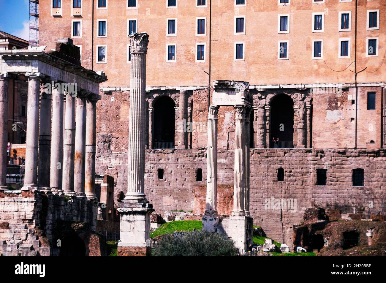 Ancient columns, pediments and porticos in the Roman Forum of Rome ...